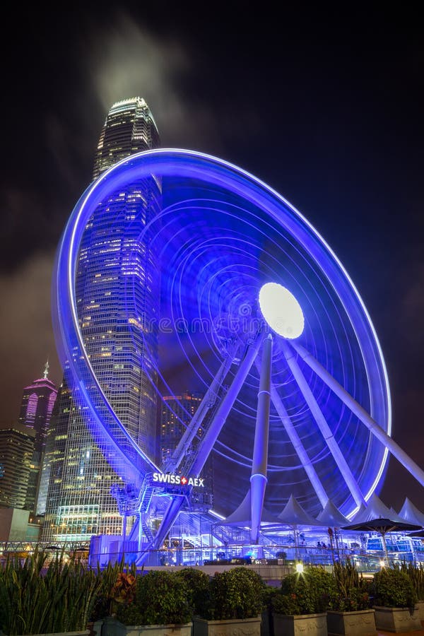 Lit Hong Kong Observation Wheel Editorial Photo - Image of ...