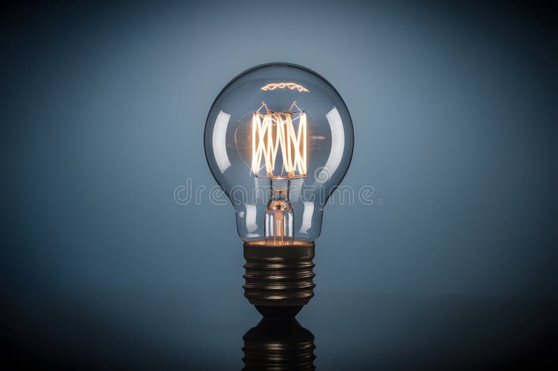 Lit Incandescent Bulb Against Gradient Blue Background, Symbolizing ...