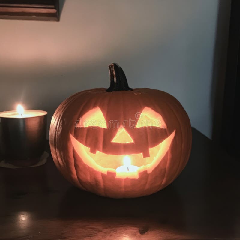 A Lit Jack-o -Lantern with a Candle Inside Stock Illustration - Illustration of spirit, scary ...