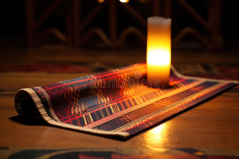 A Lit Kinara on a Woven Mat with Patterned Border Stock Illustration ...