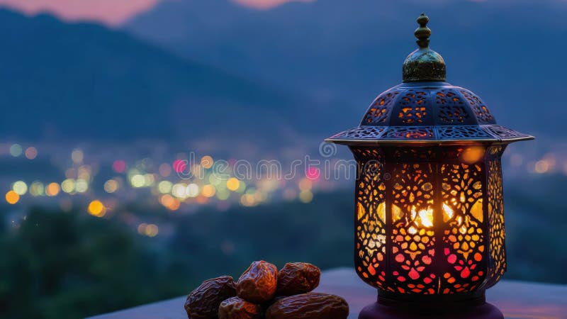 A Lit Lantern and a Plate of Dates on a Table, Perfect for a Romantic ...