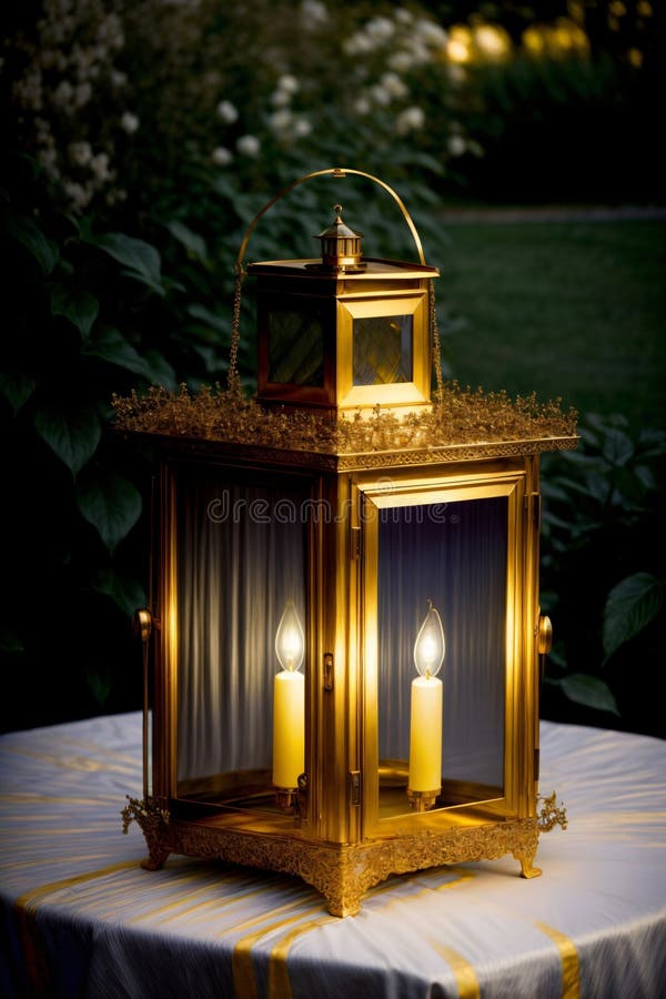 A Lit Lantern Sitting on Top of a Table. Generative AI Stock Photo ...