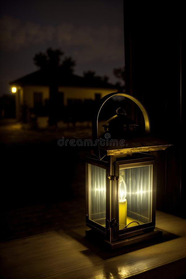 A Lit Lantern Sitting on Top of a Wooden Table. Generative AI Stock ...