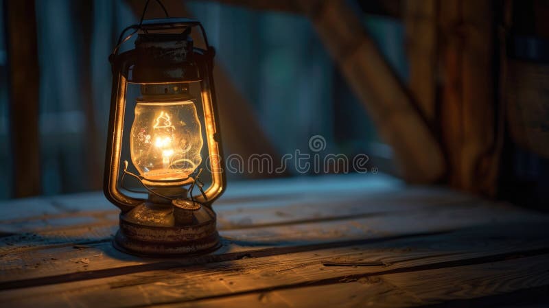 A Lit Lantern Sitting on Top of a Wooden Table, Great for Use in ...