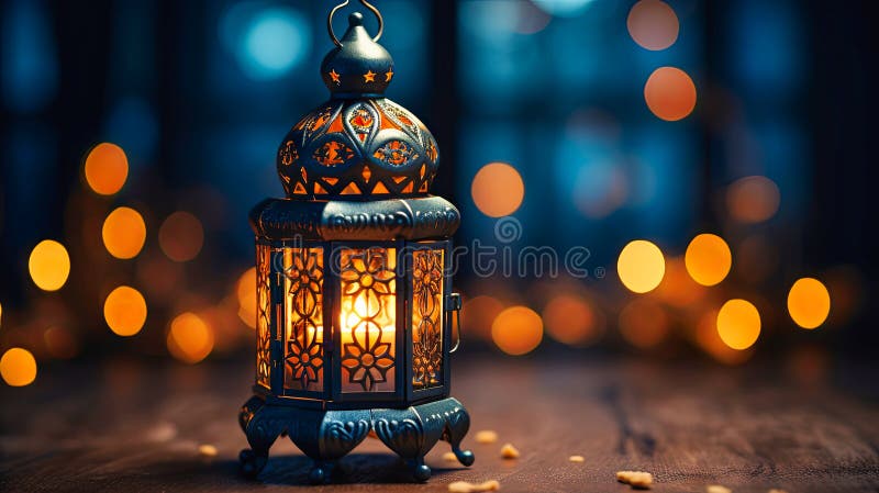 Lit Lantern on Wooden Table Stock Photo - Image of glow, decorative ...