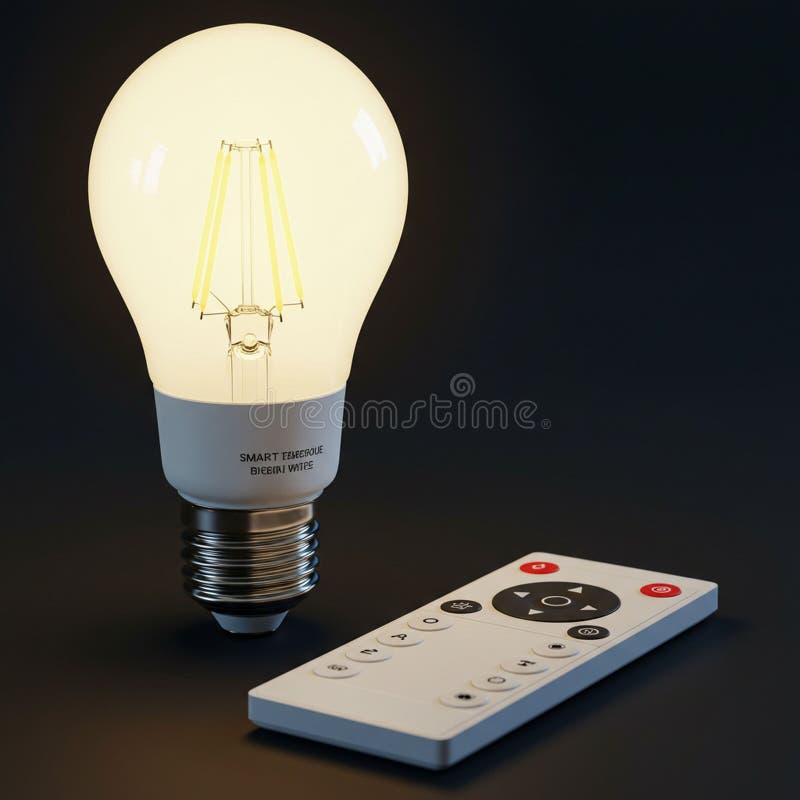 Lit LED Light Bulb with Visible Filaments on a Reflective Surface, Next ...