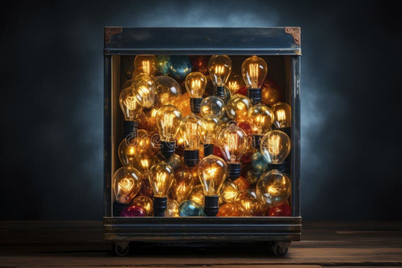 A Lit Light Bulb Comes Out of a Mysterious Open Box Full of Light Bulbs ...