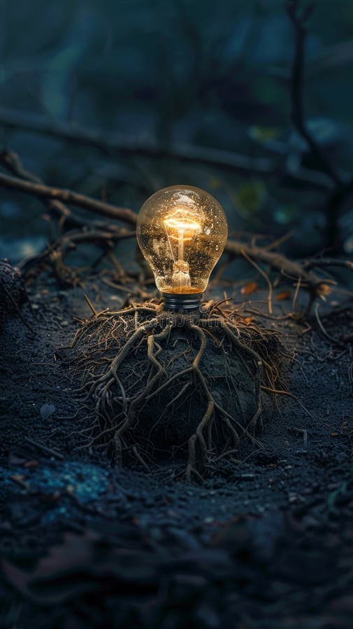 Lit Light Bulb in a Dark Field. Concept of Hope and Illumination Stock ...