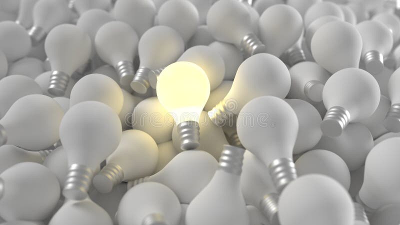 Lit Light Bulb among Many stock illustration. Illustration of idea ...