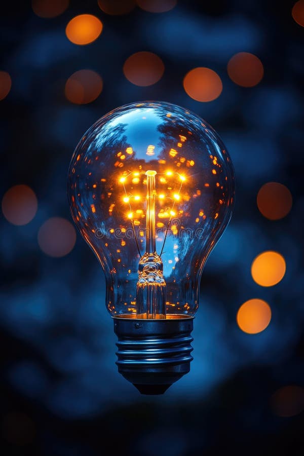 A Lit Light Bulb Shining in Darkness Stock Photo - Image of learning ...