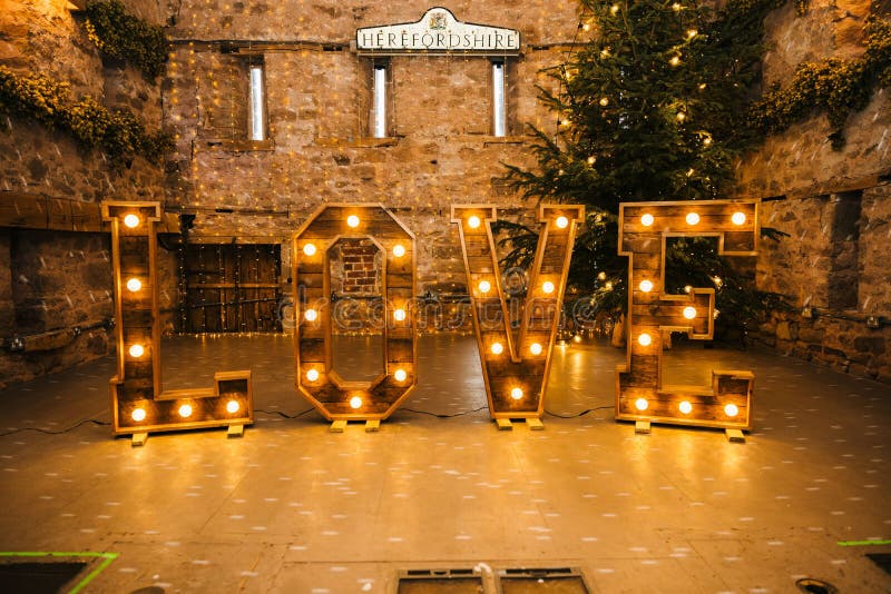 Lit Love Sign at a Wedding Venue Editorial Photo - Image of love, hall ...