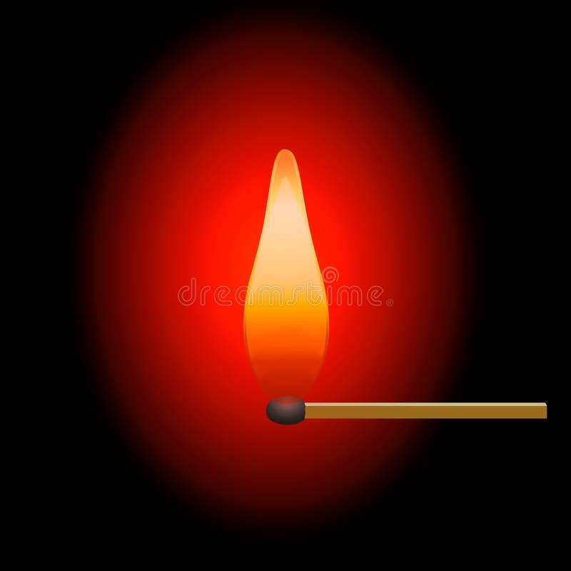 Realistic Burning Match on Transparent Checkered Background. Vector ...