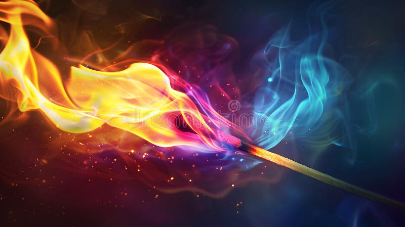 A Lit Match Burns with a Diverse Flame Stock Image - Image of macro ...