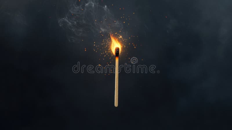 A Lit Matchstick Against a Dark Background. Stock Image - Image of ...