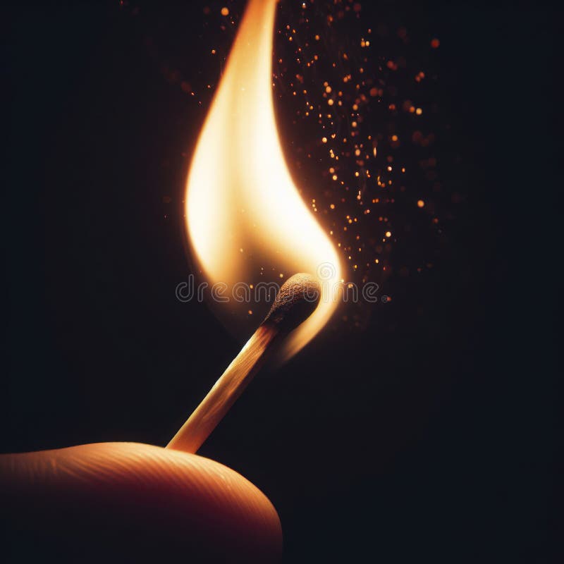 A Lit Matchstick Creating a Flame Black Background Close Up. Ai ...