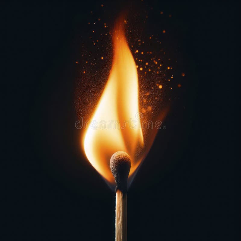 A Lit Matchstick Creating a Flame Black Background Close Up. Ai ...
