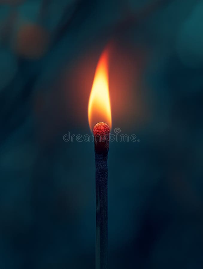 Lit Matchstick with Glowing Flame Against a Dark Background. Stock ...