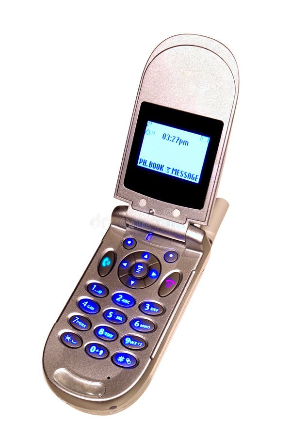 Lit Open Shell Flip Cell Phone Isolated Stock Image - Image of number ...