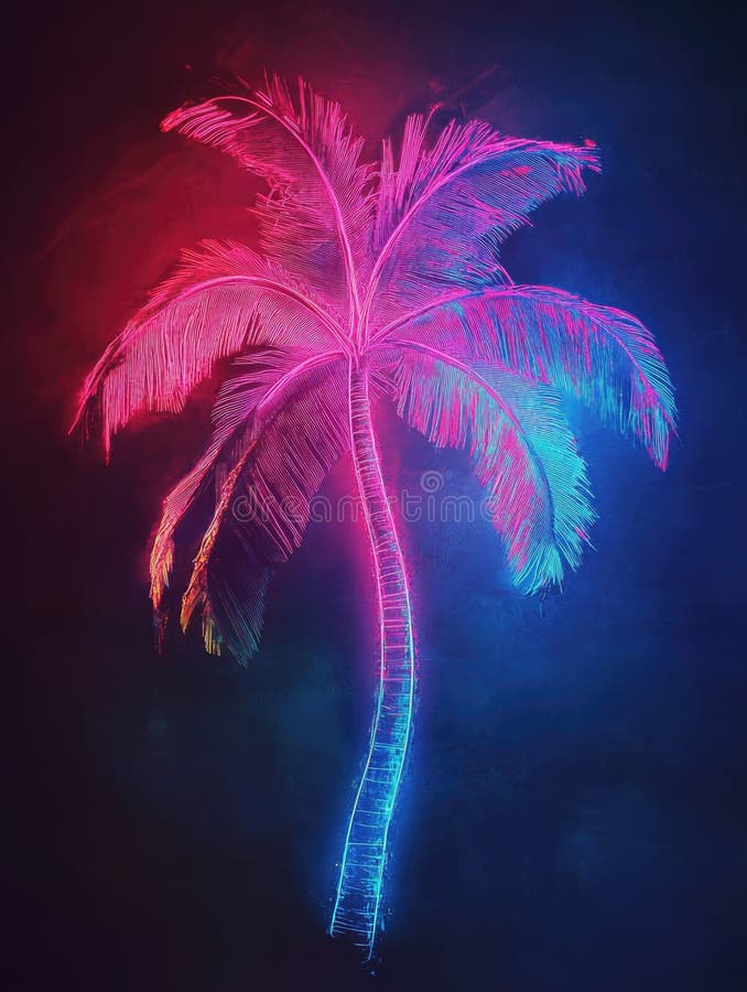 Lit Palm Tree stock image. Image of glowing, beach, outdoor - 377829673