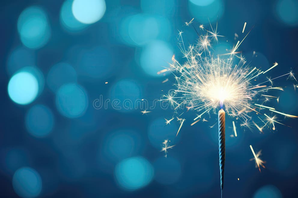 Lit Sparkler on Blue Background, Empty Space.. Generative AI Stock ...