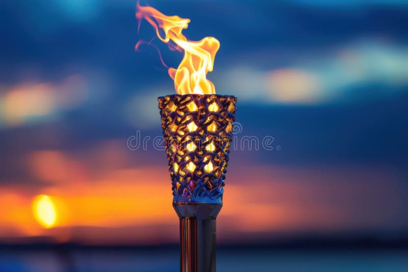 A Lit Torch is in the Foreground of a Sunset Stock Photo - Image of ...