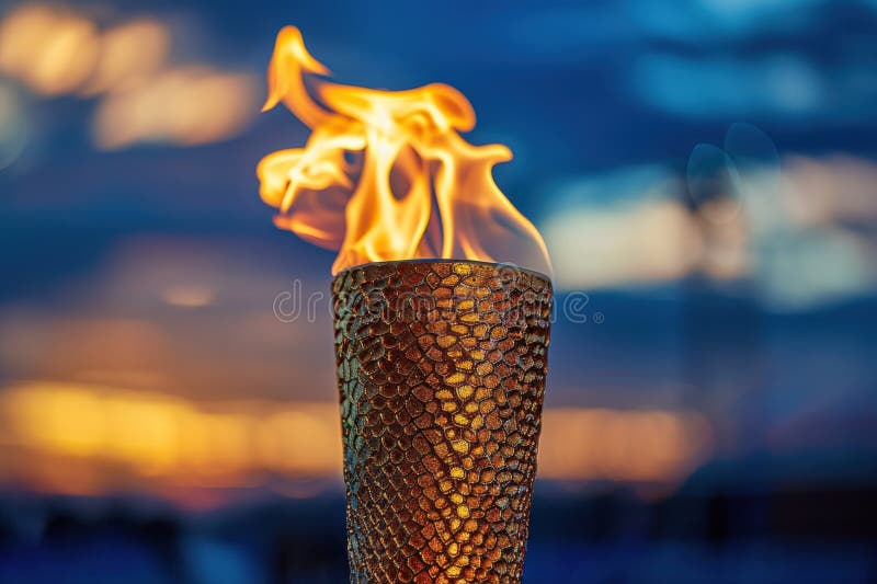 A Lit Torch is in the Foreground of a Sunset Stock Photo - Image of ...