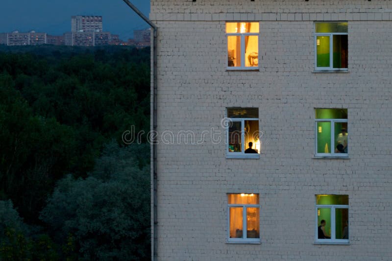 Lit windows at night stock photo. Image of yellow, apartment - 10257768