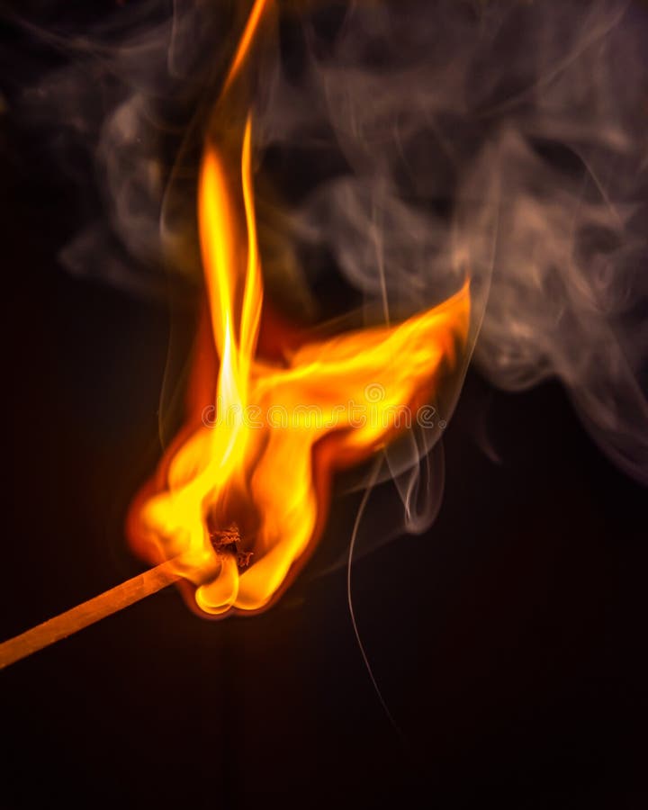 Lit Wooden Match on Black Background Stock Photo - Image of burn ...