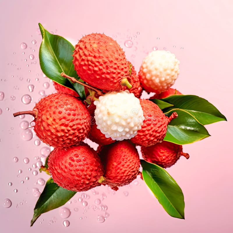 Litchi and Peeled Lychees Ice Cubes Splashing Juice Stock Photo - Image ...