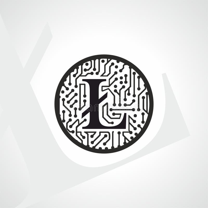 Litecoin Digital Circuit Logo Design Black and White Vector ...