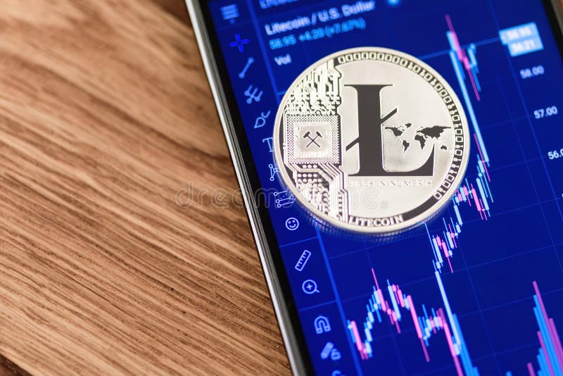Litecoin on Top of Smartphone with Litecoin/U.S. Dollar Raising Chart ...