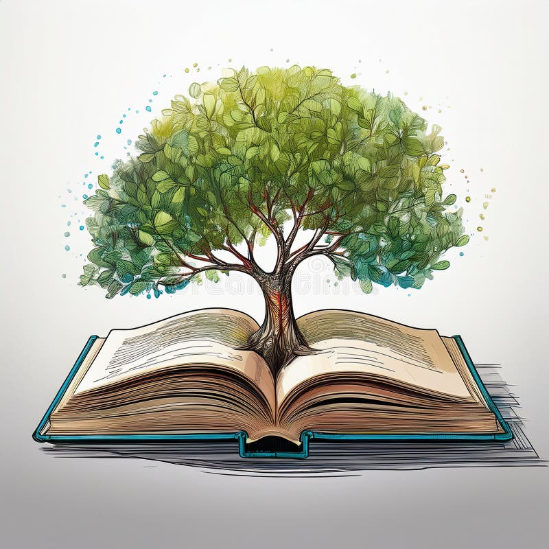 Literacy and Nature United in Art Stock Illustration - Illustration of ...