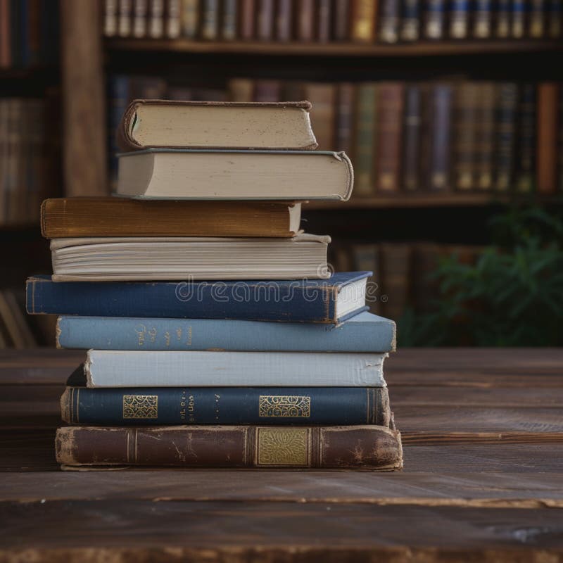 Literary Composition Stack of Books Over Wooden Table for Education ...
