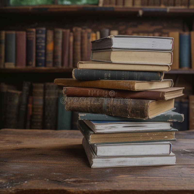 Literary Composition Stack of Books Over Wooden Table for Education ...