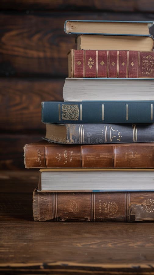 Literary Composition Stack of Books Over Wooden Table for Education ...