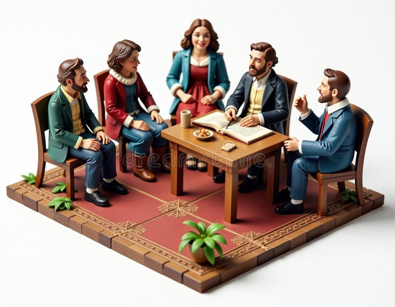 Literary Gathering a Figurine Set of Authors in Discussion Stock ...