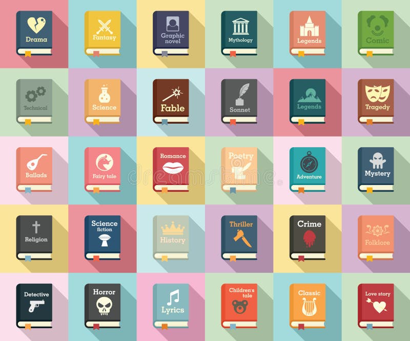 Literary Genres Icons Set, Isometric Style Stock Vector - Illustration of encyclopedia ...