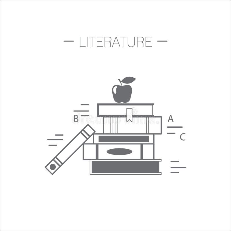 Literature Icon. Stack of Books with Apple Stock Vector - Illustration ...