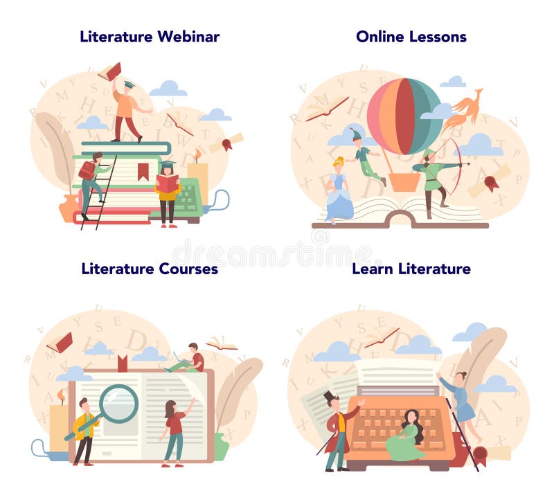 Literature School Subject Set. Idea of Education and Knowledge. Stock ...