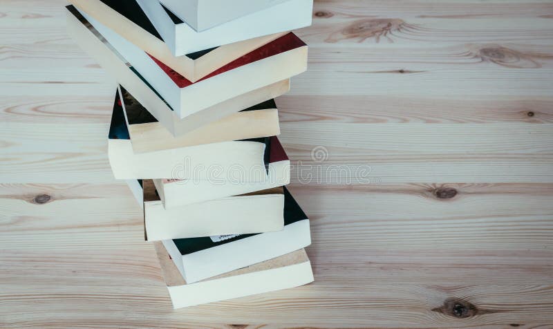Literature for Study: Stack of Books on Wooden Board Stock Image ...