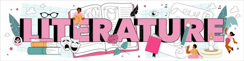 Literature Typographic Header. Study Ancient Writer and Modern Stock ...