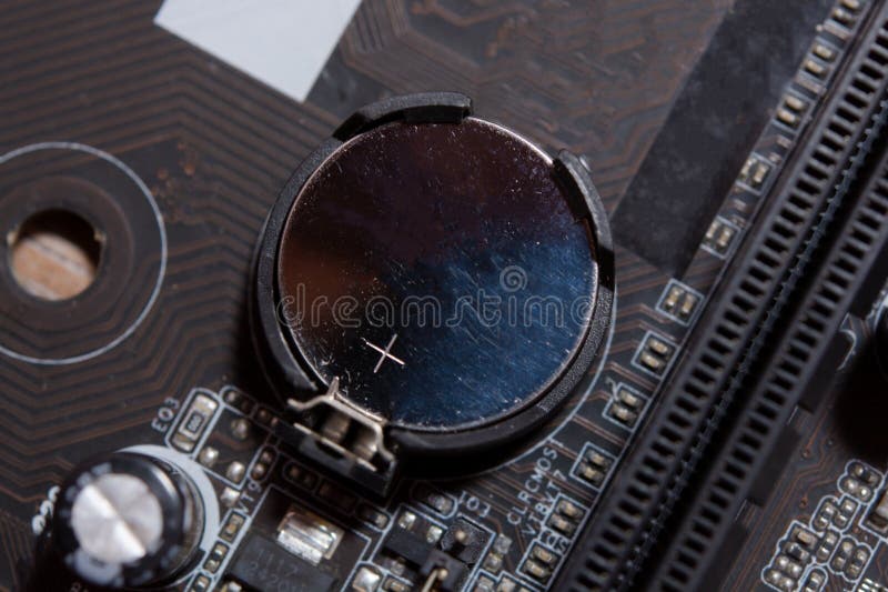 Lithium Battery Coin on Computer Motherboard Stock Image - Image of ...
