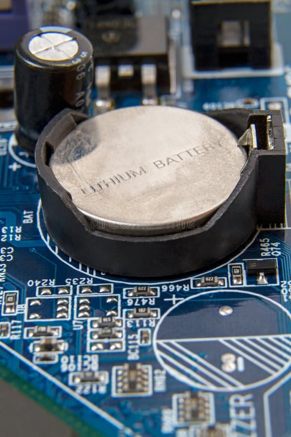 Lithium Battery on Motherboard Stock Image - Image of component ...