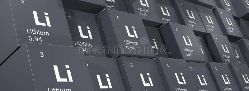 Lithium, 3D Rendering Background of Cubes of Symbols of the Elements of ...