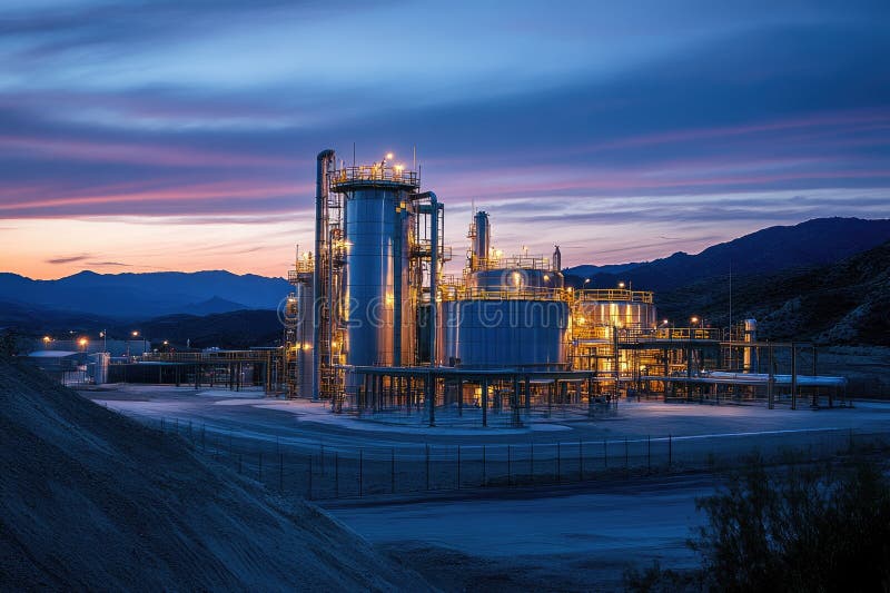 Lithium Extraction Plant Operating at Dusk in the Desert Stock ...