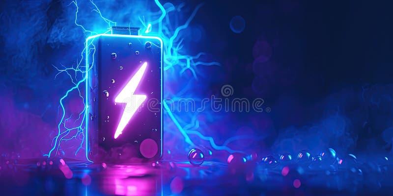 Lithium Ion Battery with a Lightning Bolt Icon , Bubbles Illuminated ...