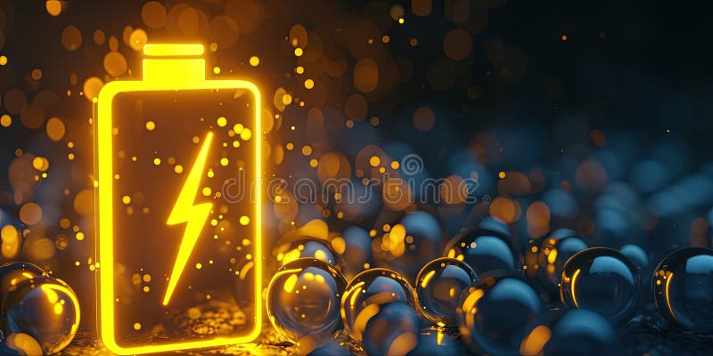 Lithium Ion Battery with a Lightning Bolt Icon , Bubbles Illuminated ...