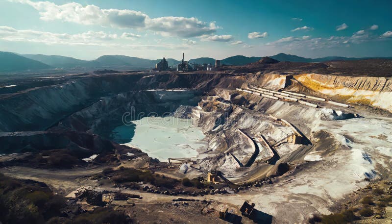Lithium Mine Devastated Landscape, Environmental Damage Concept Stock Illustration ...