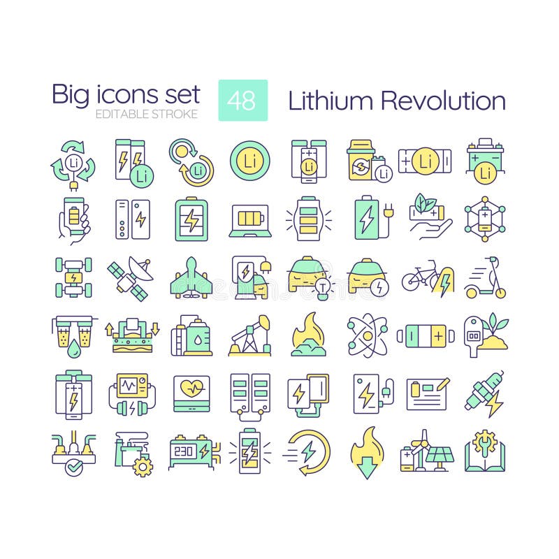 Lithium Revolution RGB Color Icons Set Stock Vector - Illustration of ...