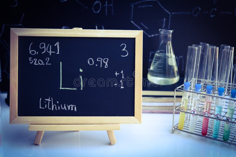 Lithium and Symbol Structural Formula Chemical Write on the Blackboard ...